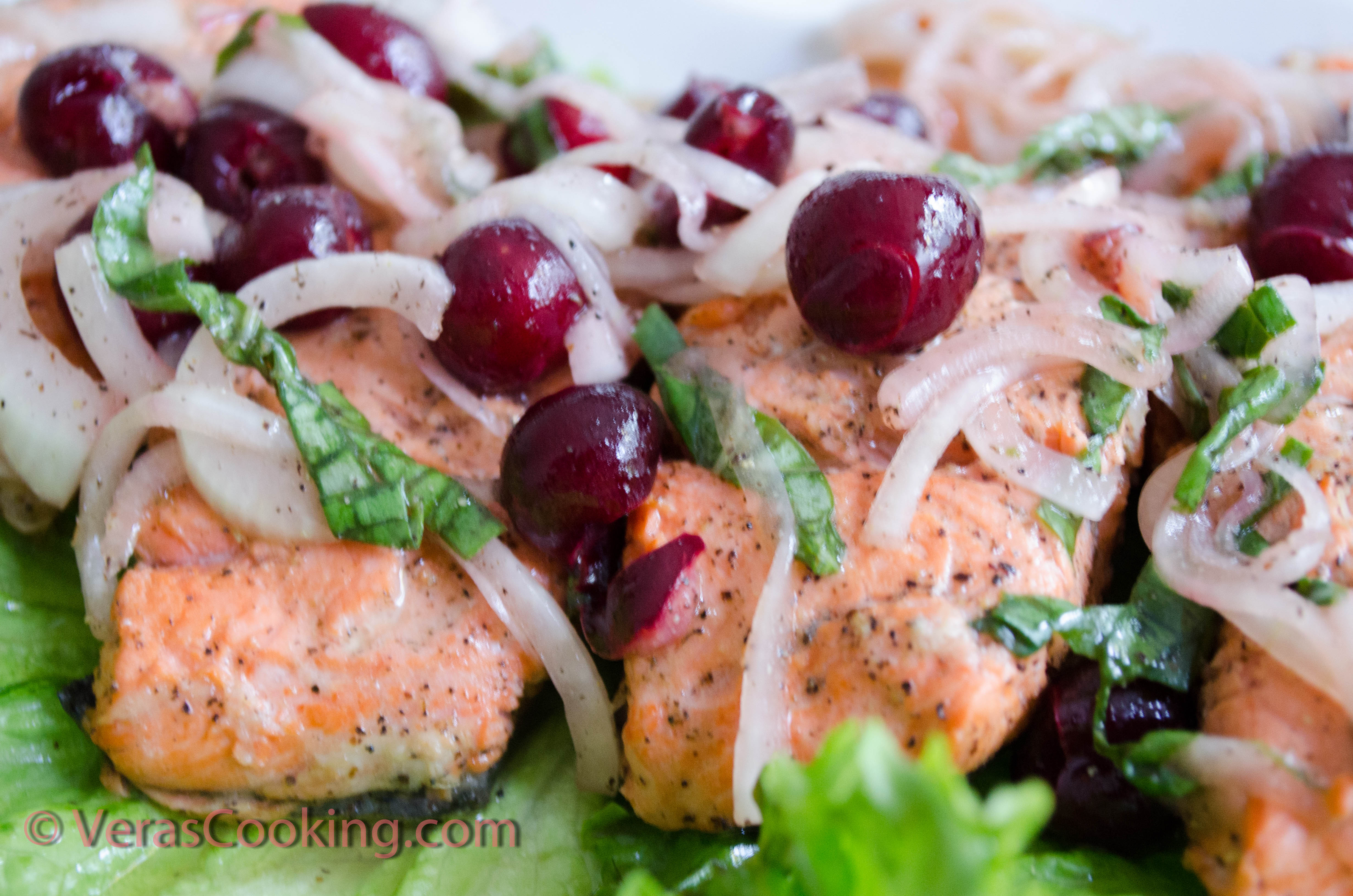 Pan Roasted Salmon with Cherry Relish - Vera's Cooking
